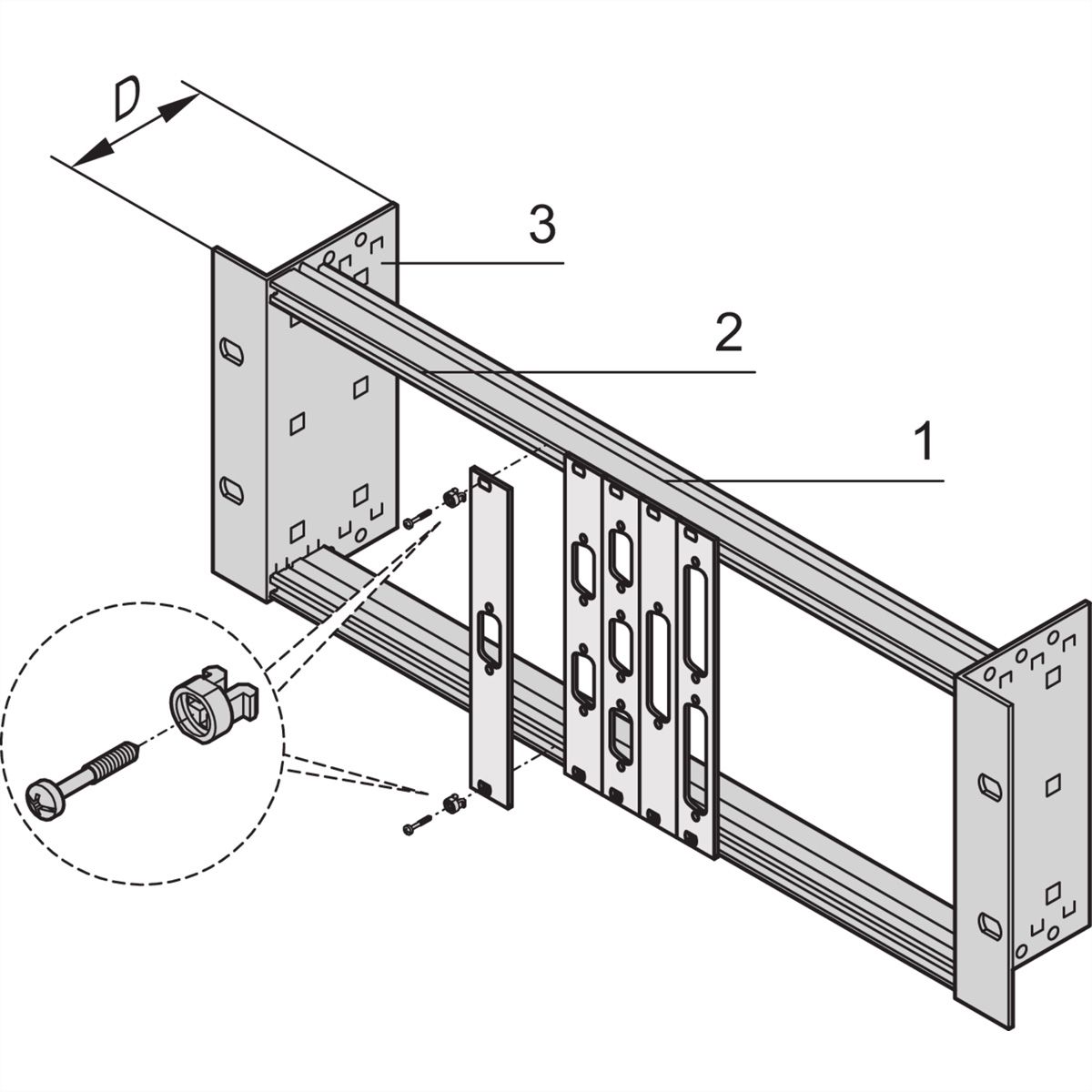 SCHROFF 19"-Modulträger ohne Zugentlastung - 19" MODULTRAEGER 3HE 40T ...